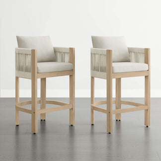 Clover Boho Acacia Wood Rope Indoor & Outdoor Counter Stool | Patio ...