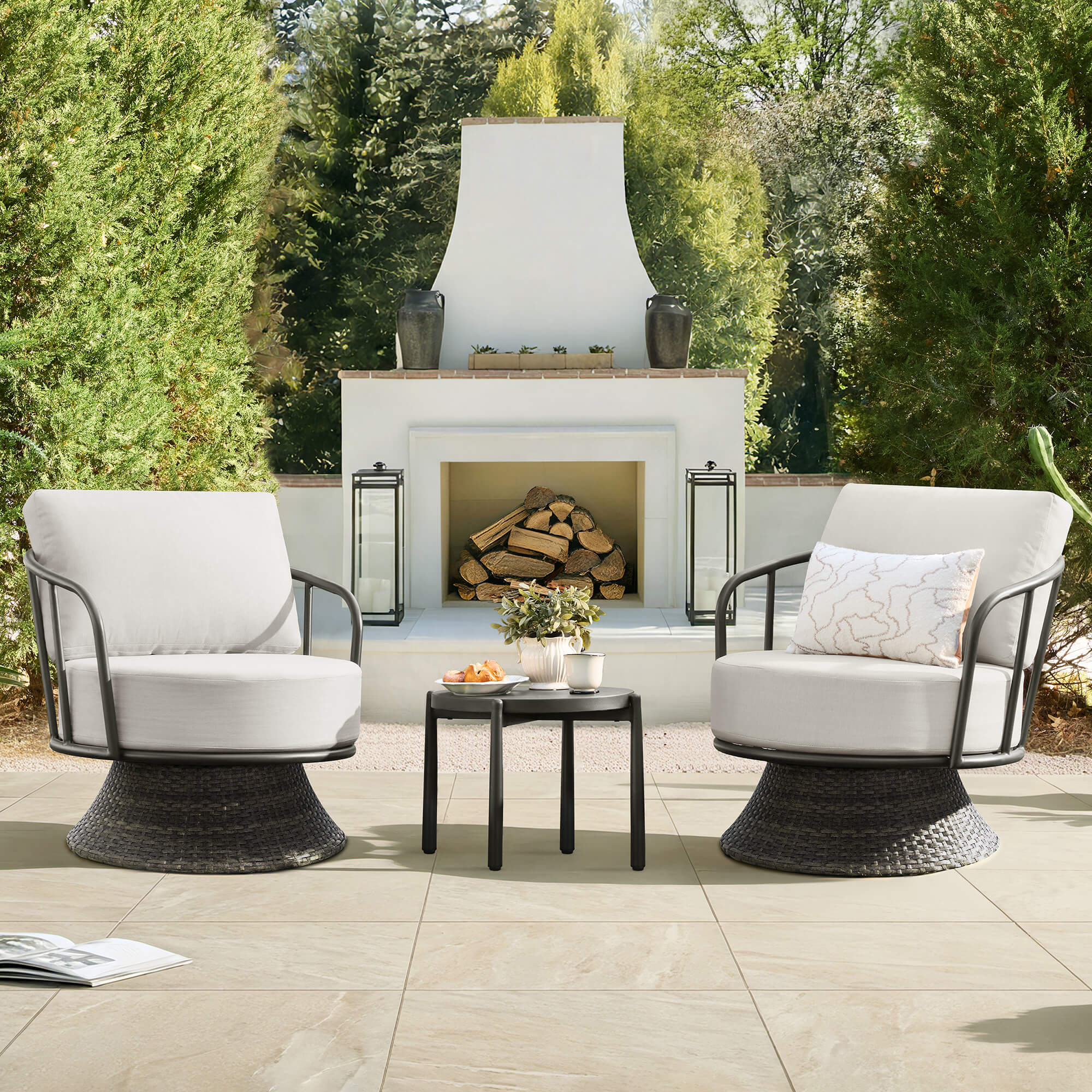 Ellie Rattan Woven Base Outdoor Bistro Set with Swivel Chair – CHITA LIVING