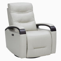 Gentry Leather Power Recliner | USB Port | Contrast Wooden Armrests ...