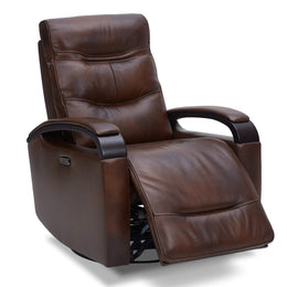 Gentry Leather Power Recliner | USB Port | Contrast Wooden Armrests ...